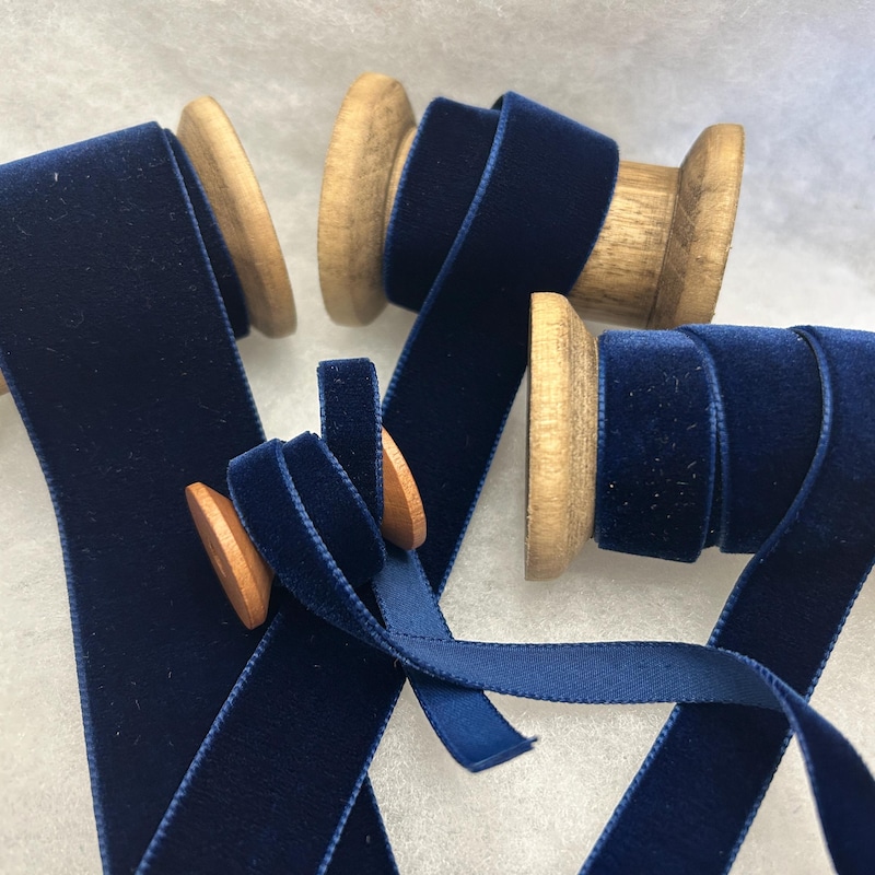 Dark Blue Velvet Ribbons - Etsy UK