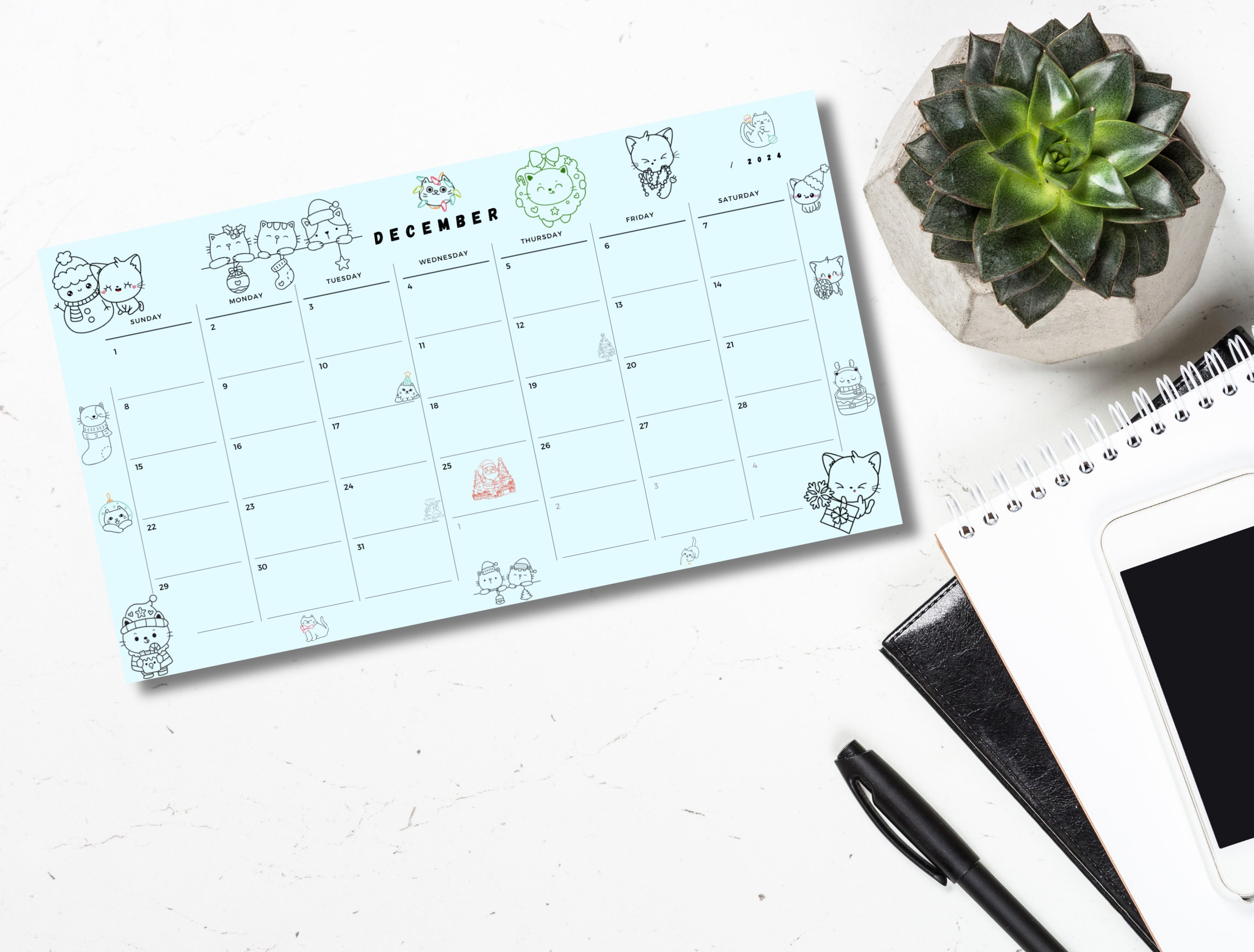 2024 Cat Calendar Printable PDF Digital File Download Cute Kittens, Cat ...