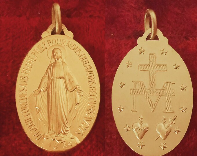 Vintage French Large Virgin Mary Gold Tone Metal Religious Medal, Mary ...