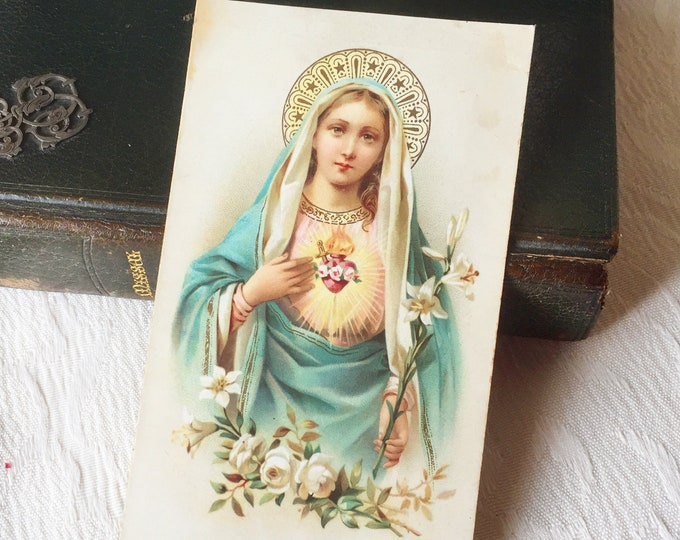 Antique French Mary Heart Religious Card, Sacred Heart of Mary Catholic ...