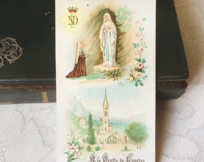 1900s Antique French Virgin Mary Religious Card, Lourdes Holy Card, Catholic Prayer Card, Chromo ...