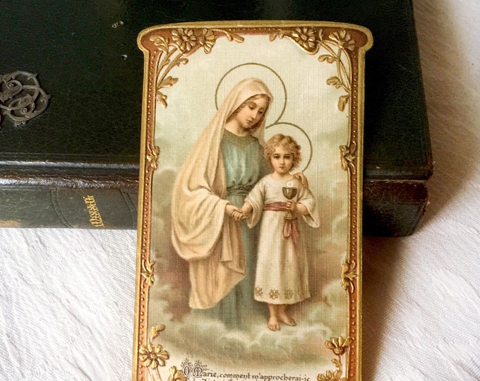 1908 Antique French Virgin Mary Religious Card, Vintage Mary Jesus ...