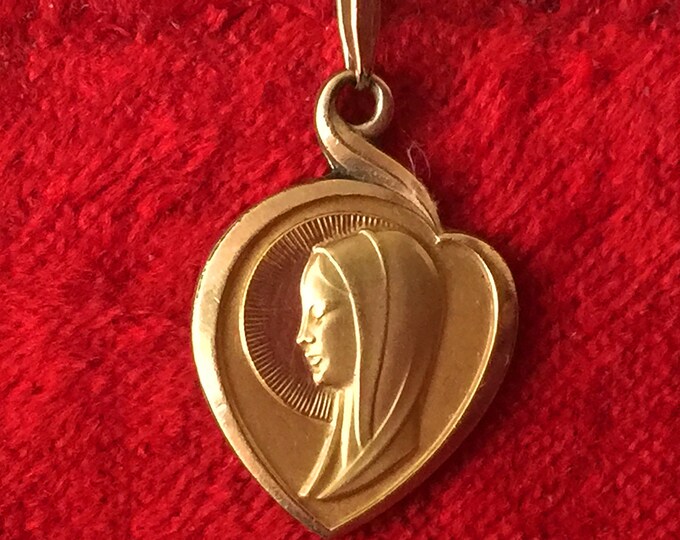 Vintage French Virgin Mary Religious Medal Fix Gold Plated Mary