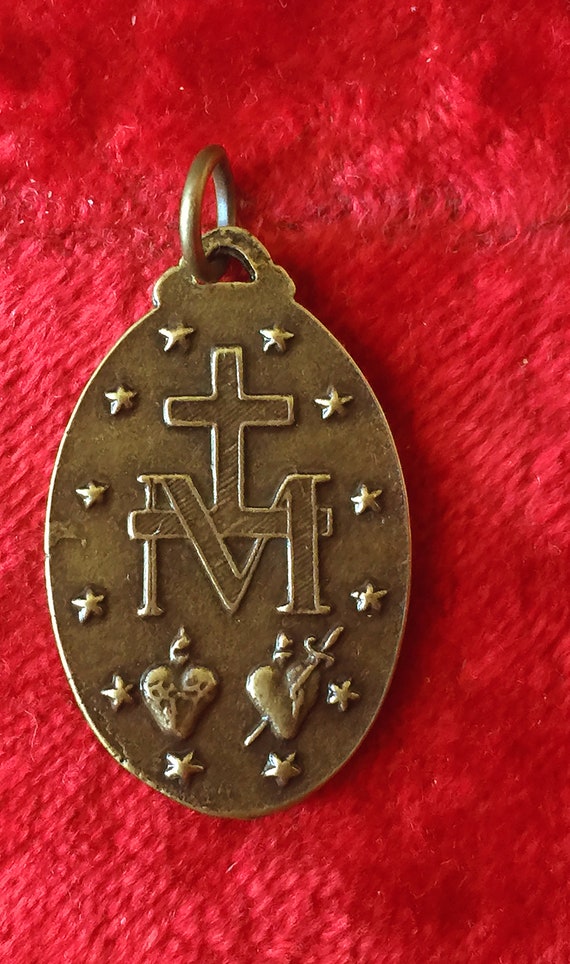 Vintage French Large Virgin Mary Religious Medal Mar… Gem