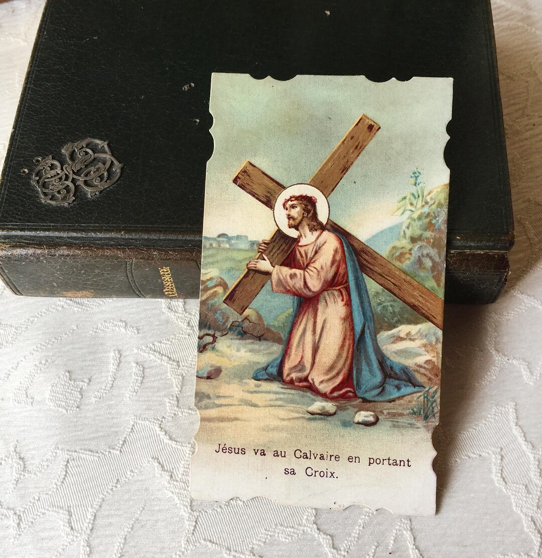 Antique French Jesus Crucifixion Cross Religious Card, Catholic Prayer ...