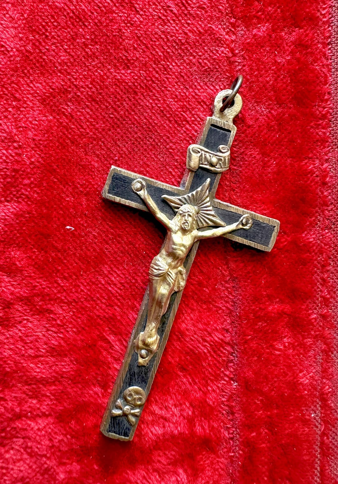 Antique Brass & Wood Golgotha Pectoral Cross, Vintage French Crucifix ...