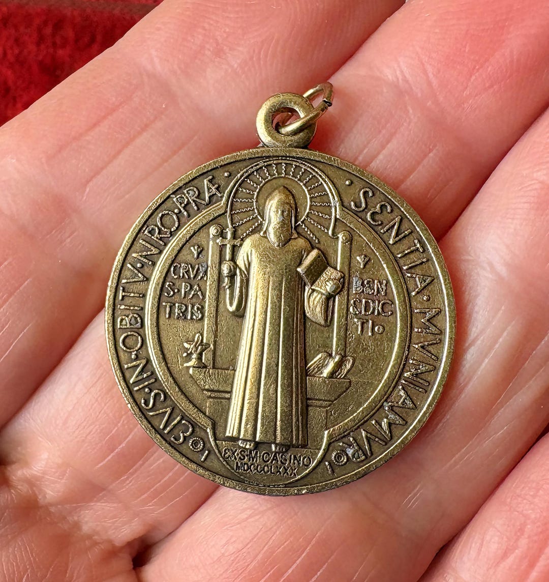 Vintage Saint Benedict Religious Medal, Large French Catholic ...
