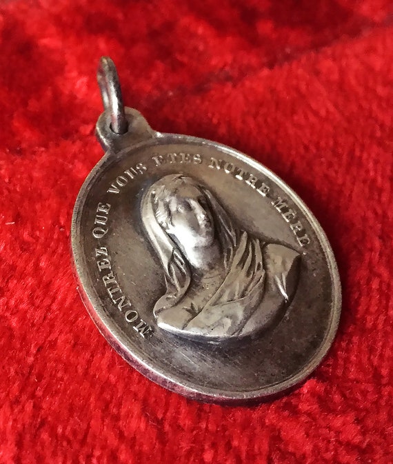 Rare Antique French Virgin Mary Religious Medal Vint… Gem