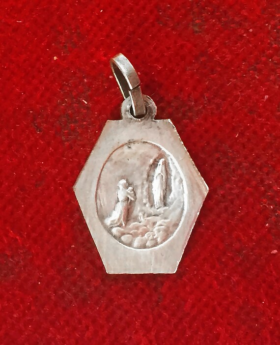 Antique French Virgin Mary Religious Medal Vintage C… Gem