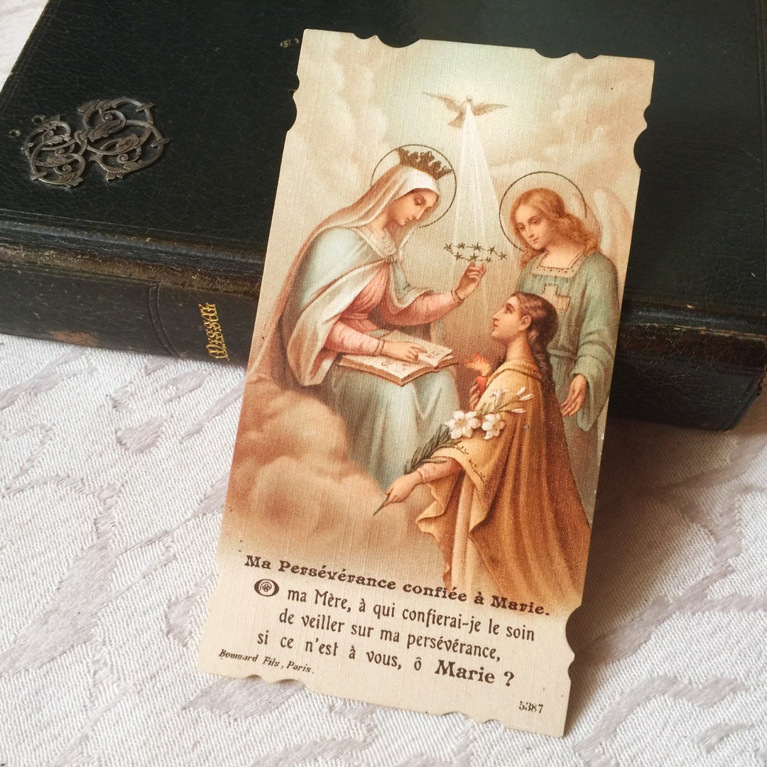 1910s Antique French Virgin Mary With Angel Religious Card, Child of ...
