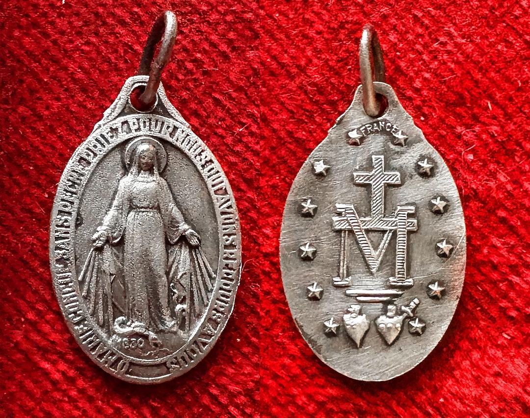 Vintage French Mary Miraculous Pendant Silver Metal, Mary Protection ...