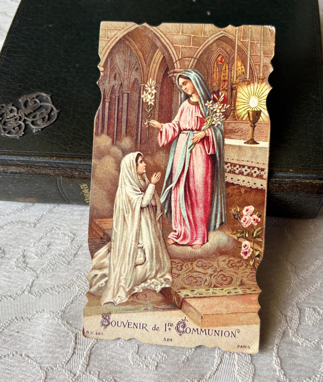 Antique French Mary Holy Card Communion, Vintage Catholic Keepsake 1924 ...