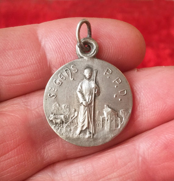 Rare Saint Gens catholic pendant, vintage French Sain… - Gem