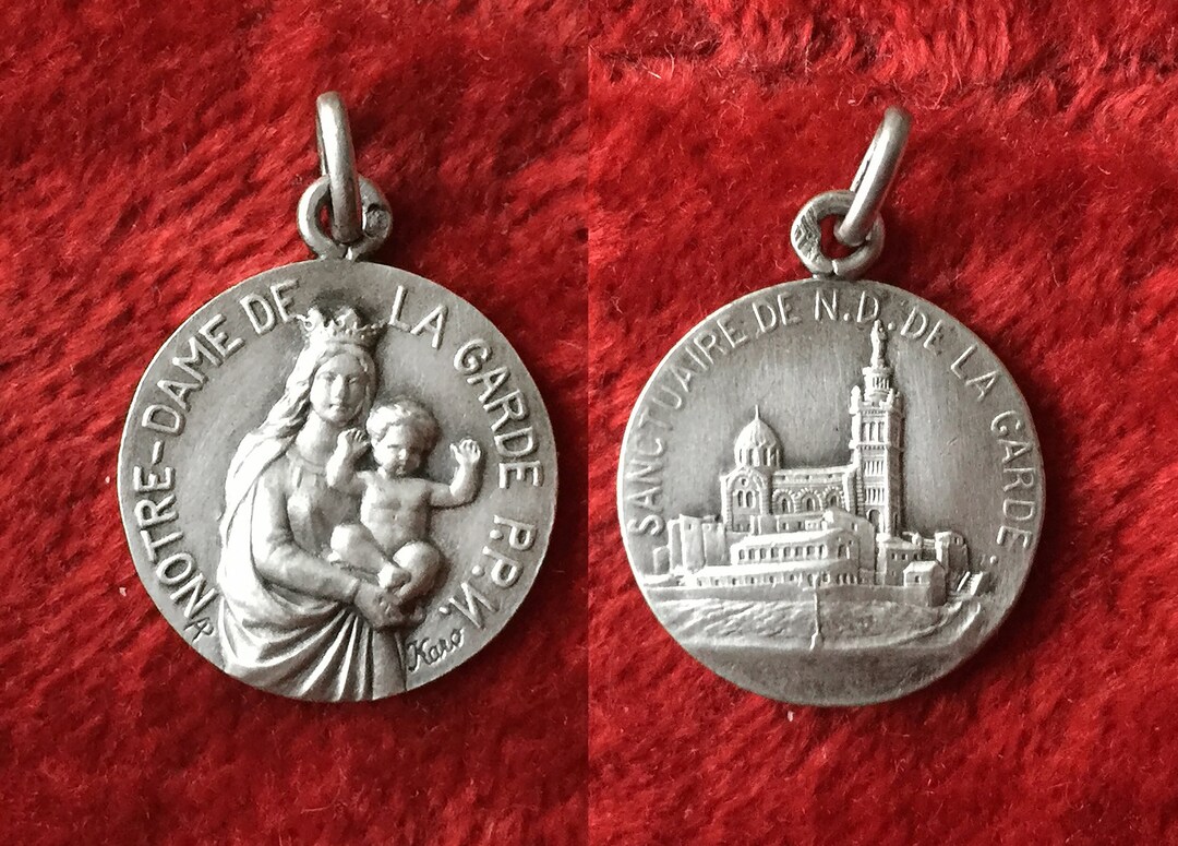 Silver Vintage French Virgin Mary Religious Medal Ap And Karo Signed