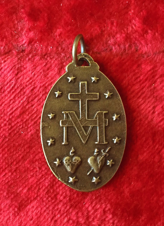 Vintage French Large Virgin Mary Religious Medal Mar… Gem