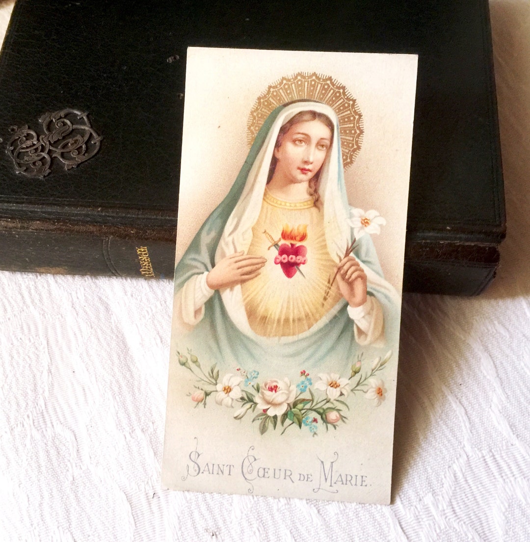 Vintage French Virgin Mary Religious Card, Catholic Mary's Heart Holy ...