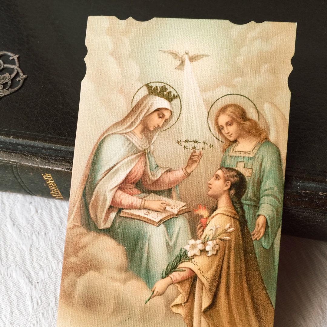 1913 Antique French Virgin Mary Religious Card With Child of Mary and ...