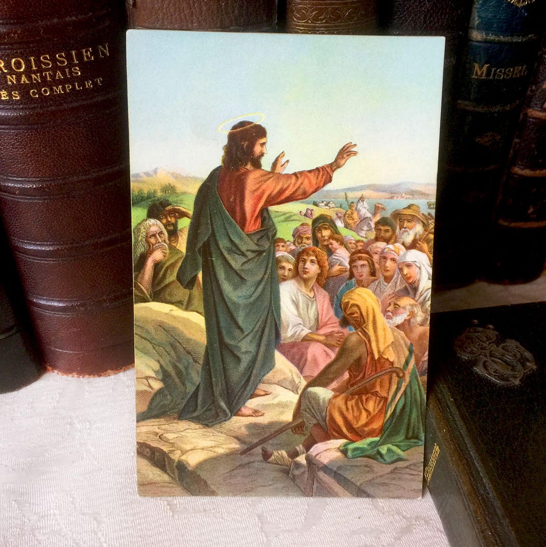 Vintage Jesus Holy Card Postcard Size, Sermon of the Mount, Catholic ...