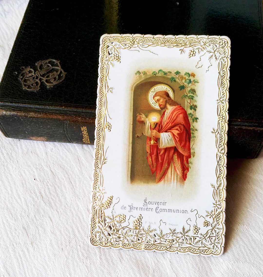 Antique French Jesus Lace Holy Card, Catholic Canivet Religious Card ...