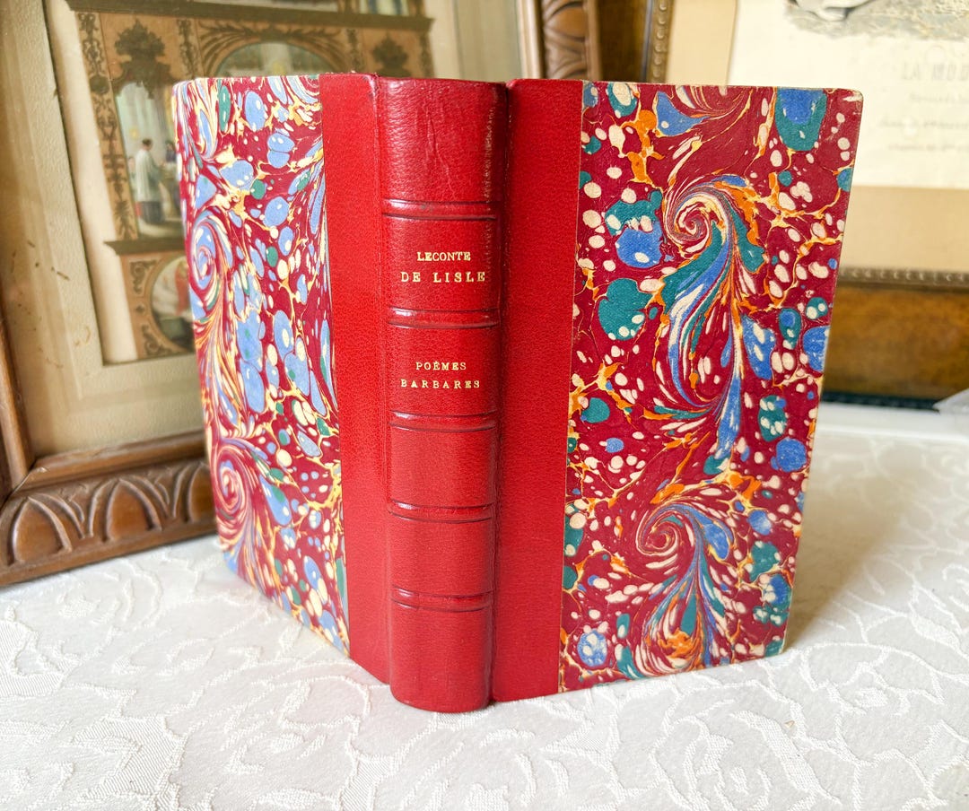 Antique French Library Book Poetry, Vintage Red Leather Book 1910s ...