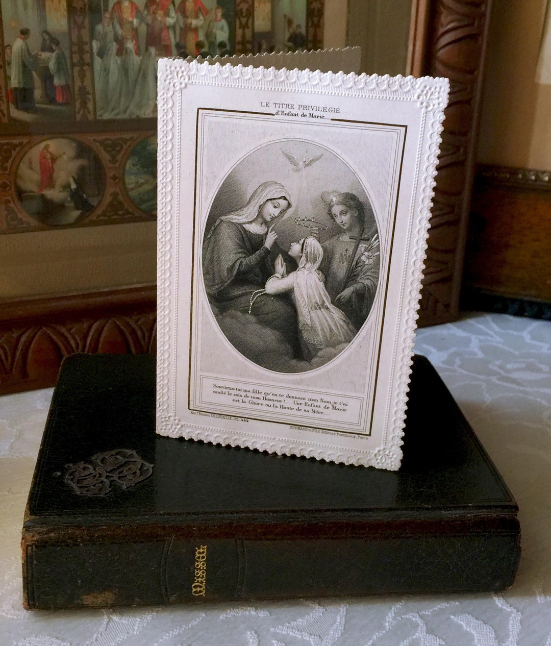 Antique French Mary Lace Holy Card, Catholic Canivet Card, Virgin Mary ...