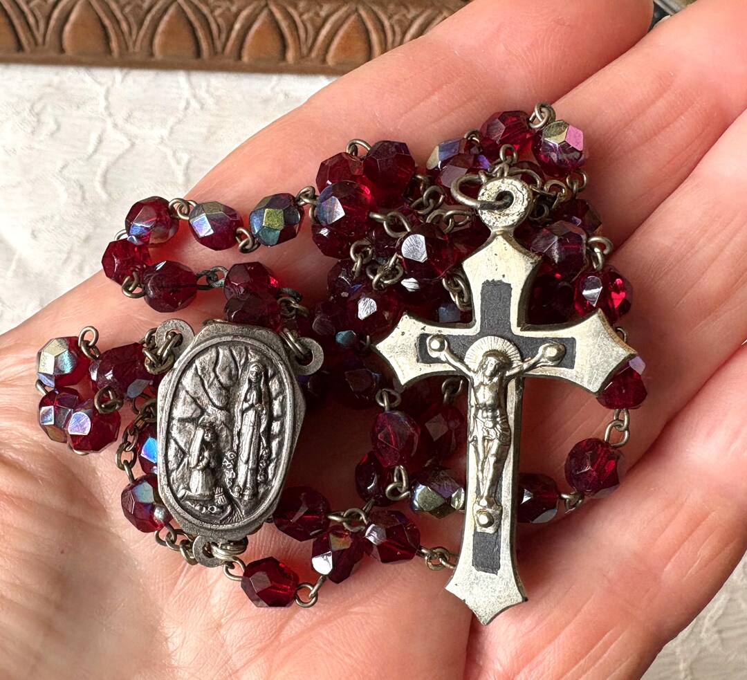 Vintage French Mary Red Catholic Rosary, Antique Traditional Rosary, 5 ...
