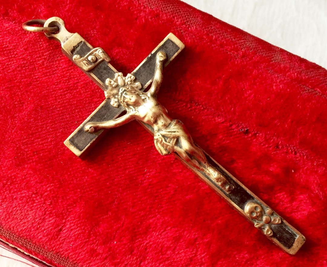 Vintage French Pectoral Cross Pendant, Antique Crucifix Golgotha Cross ...