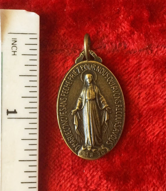 Vintage French Large Virgin Mary Religious Medal Mar… Gem