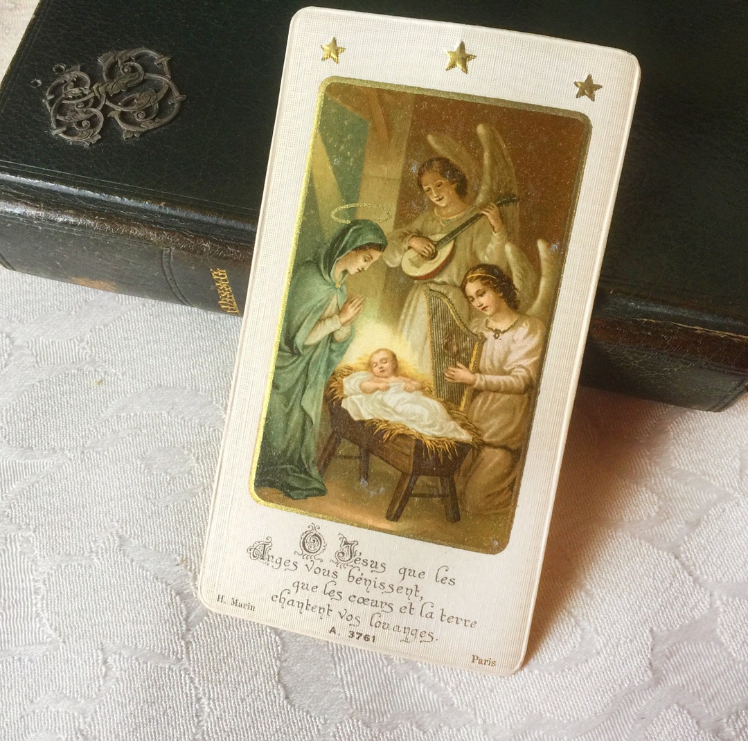 1910s Antique French Jesus Nativity Religious Card, Holy Family Child ...