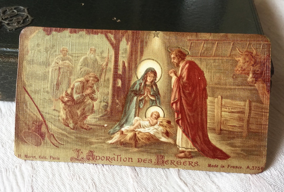 Vintage French Nativity Holy Card, Jesus Mary Joseph Catholic Christmas ...