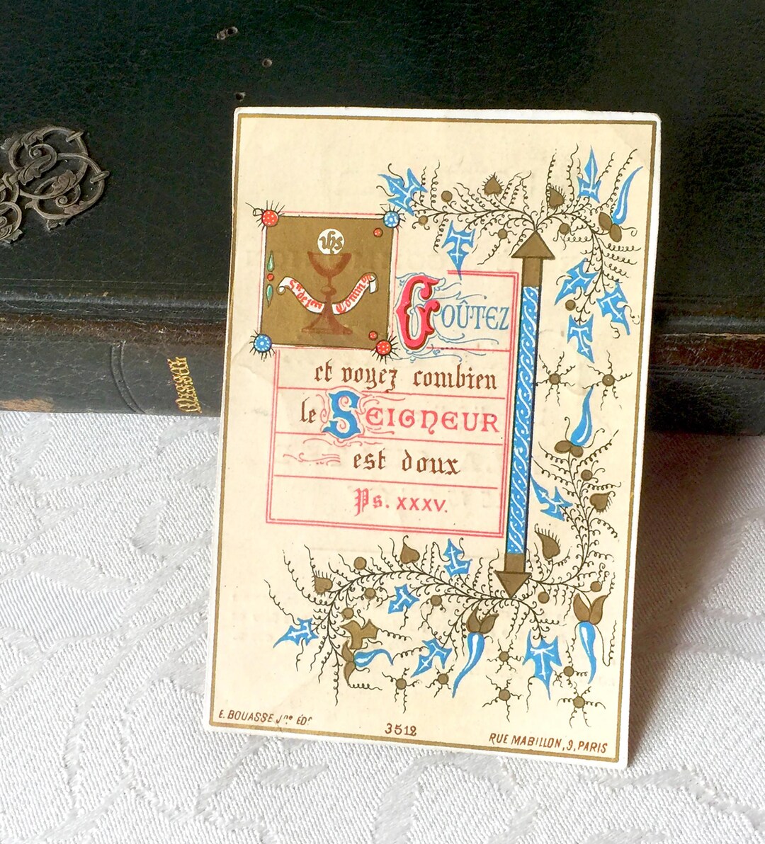 Antique French Holy Card 1887, Vintage Prayer Card W Psalm Verse ...