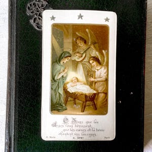 Vintage French Nativity Holy Card, Jesus Mary Angels Catholic Image ...
