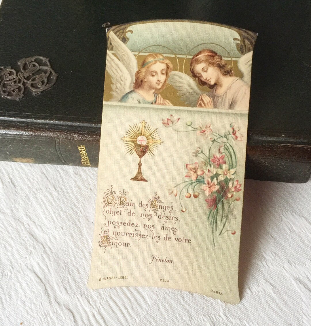 1906 Antique French Religious Card With Angels of God, Catholic Holy ...
