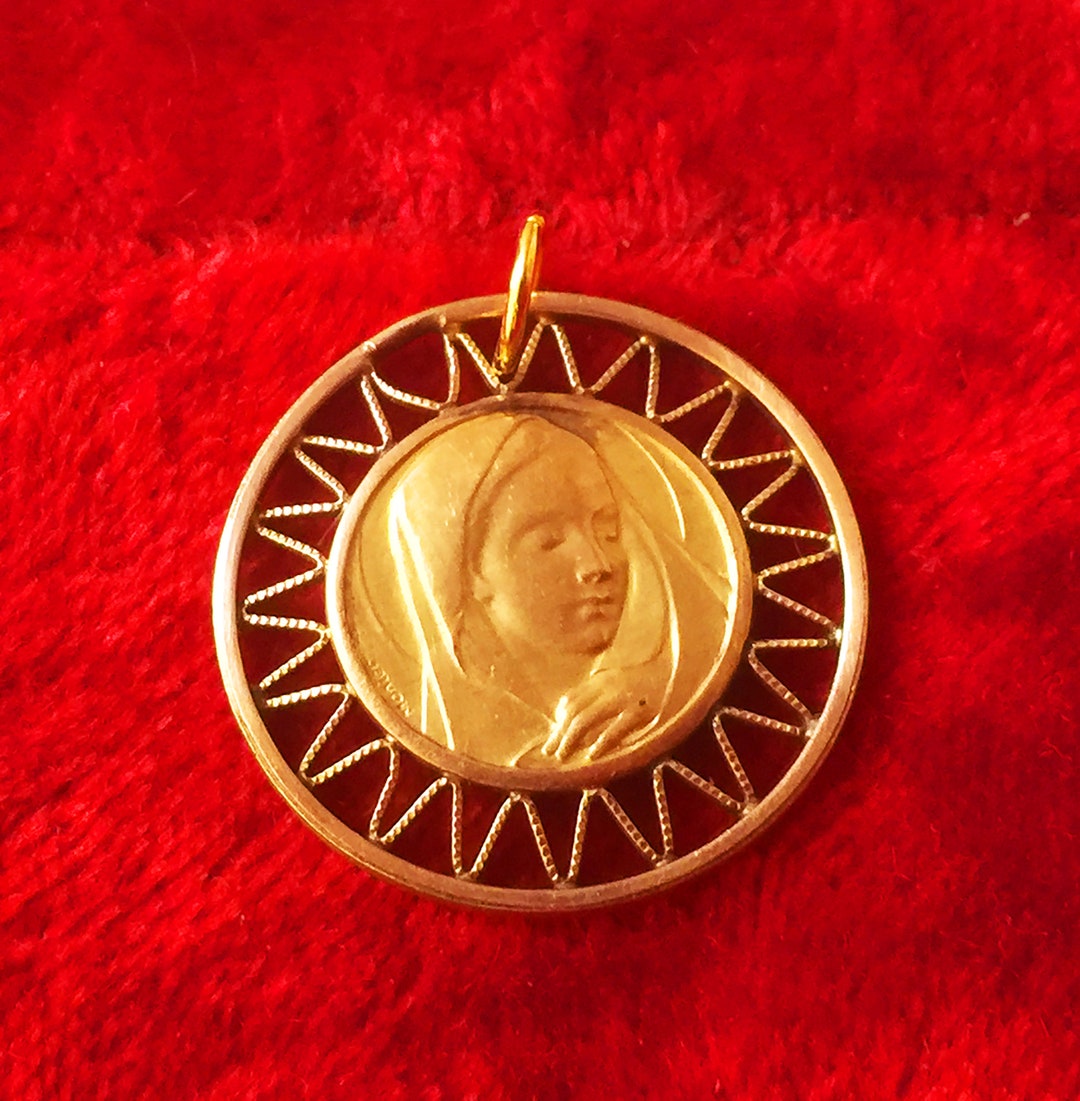 Vintage French Virgin Mary Religious Medal Signed By Montet Etsy