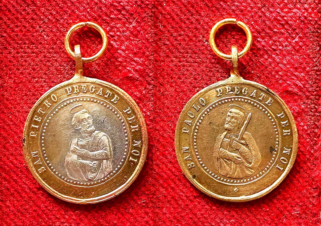 Vintage Saint Peter Medal and Saint Paul, Catholic Saint Pendant, Gold ...