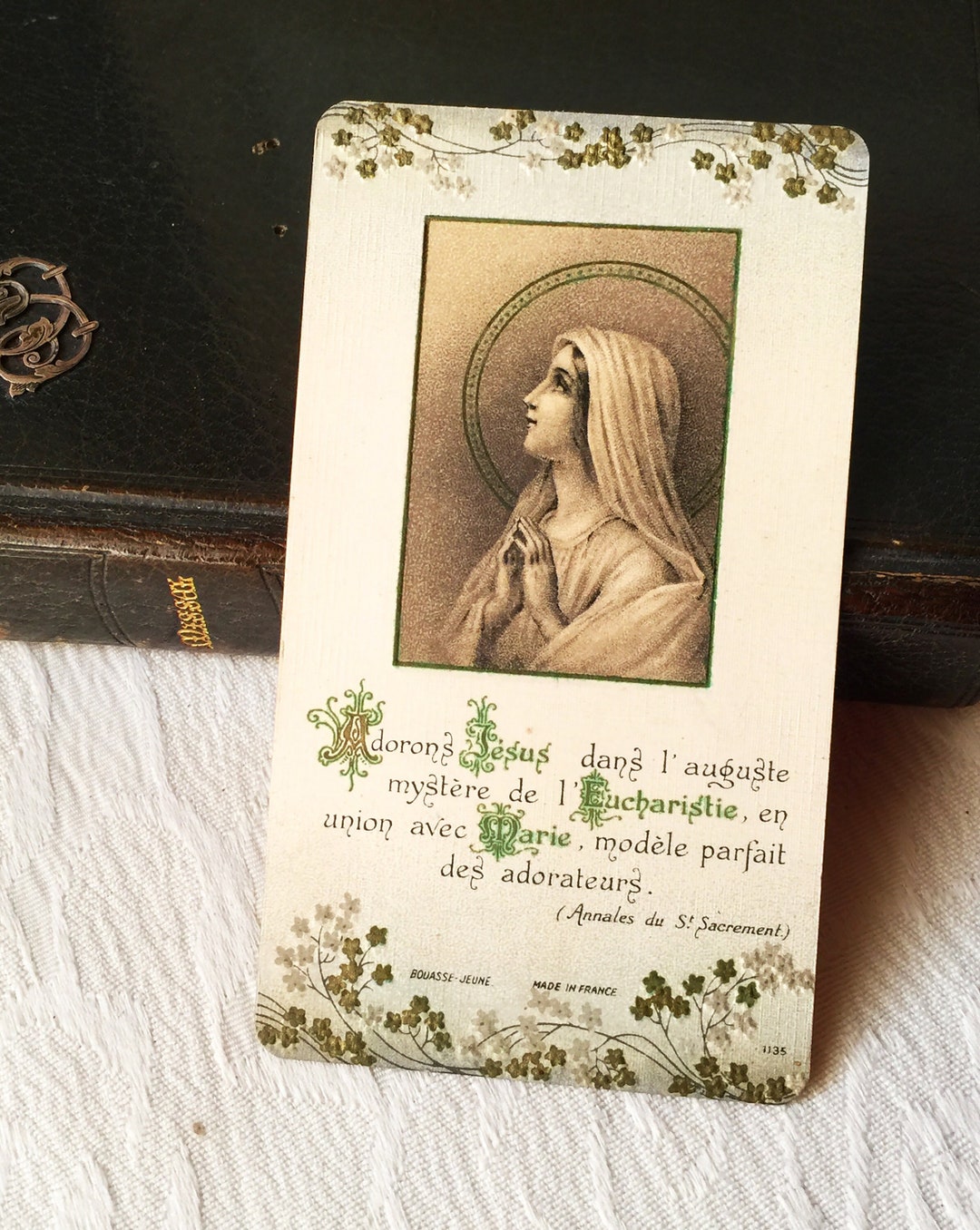 1900s Antique French Virgin Mary Eucharist Sacrament Religious Card ...
