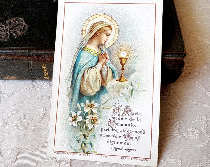 Antique French Mary Holy Card Communion, Vintage Catholic Card of ...
