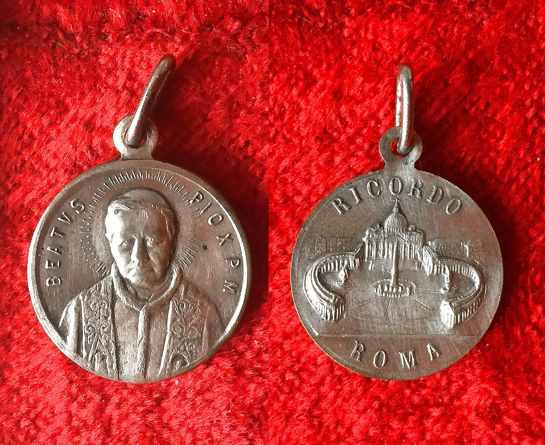 Vintage Pope Pius X Religious Medal, Catholic Pendant Souvenir of Pilgrimage Roma, Collection ...