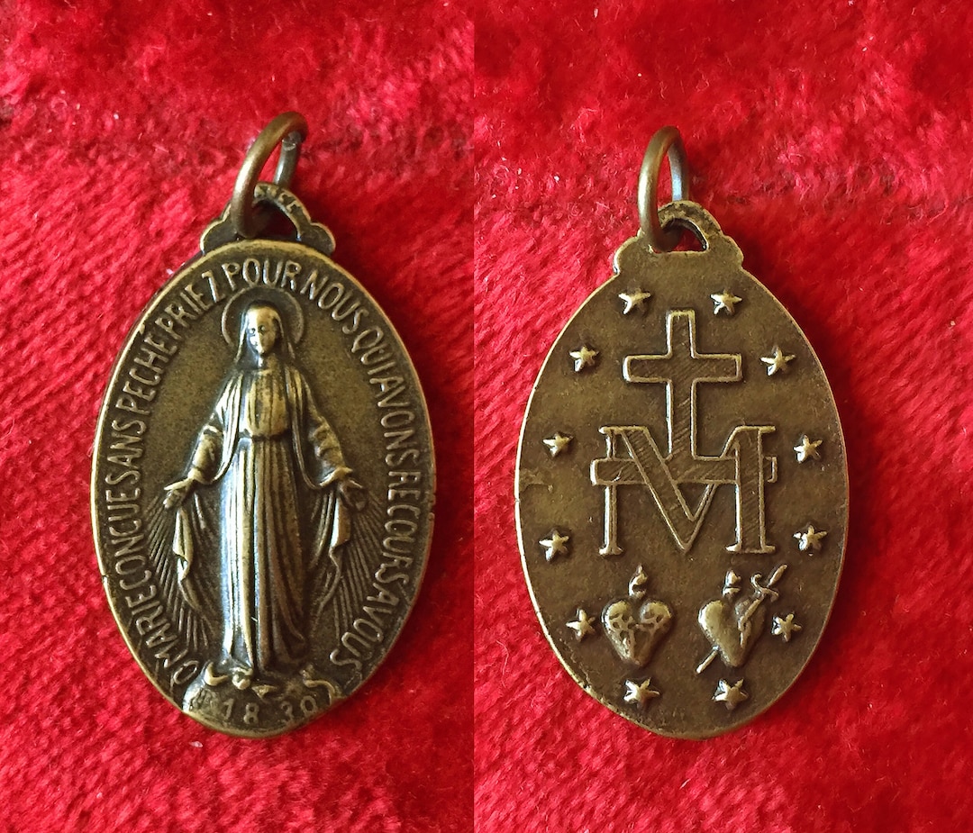 Vintage French Large Virgin Mary Religious Medal, Mary Immaculate ...