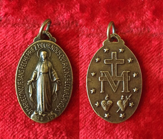 Vintage french Large Virgin Mary religious medal, Mar… - Gem