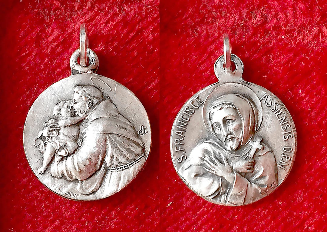 Vintage French Anthony of Padua Medal, Silvered Catholic Saint Pendant ...
