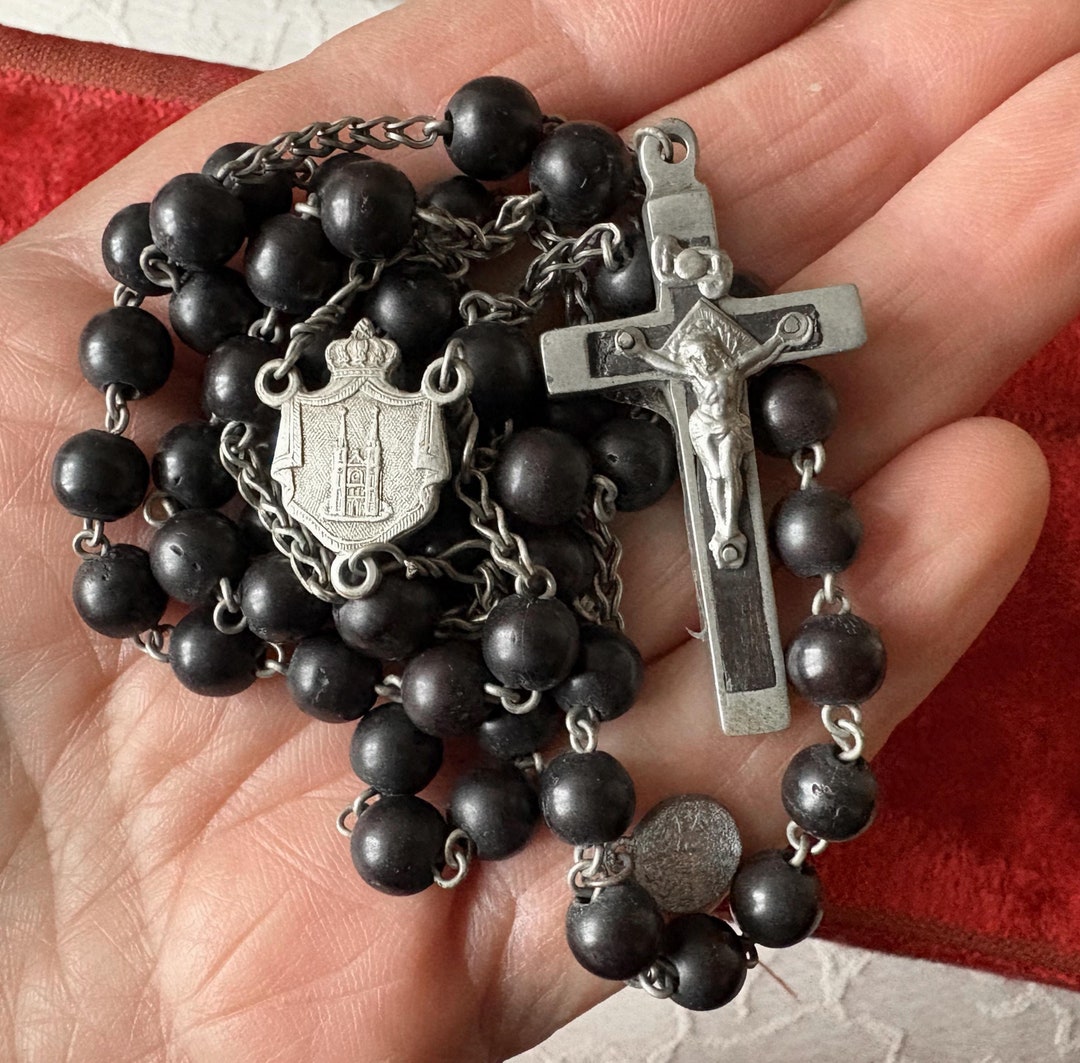 Antique French Virgin Mary Catholic Rosary Montligeon, Vintage Black ...