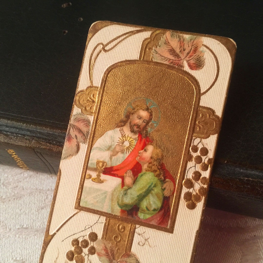 1926 Antique French Jesus Communion Religious Card, Catholic Holy Card ...