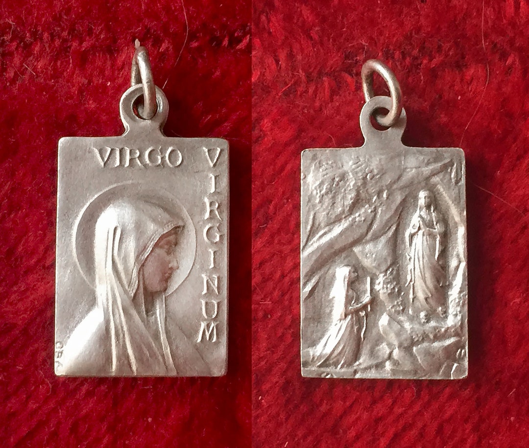 Vintage French Virgin Mary Religious Medal Catholic Mary Lourdes