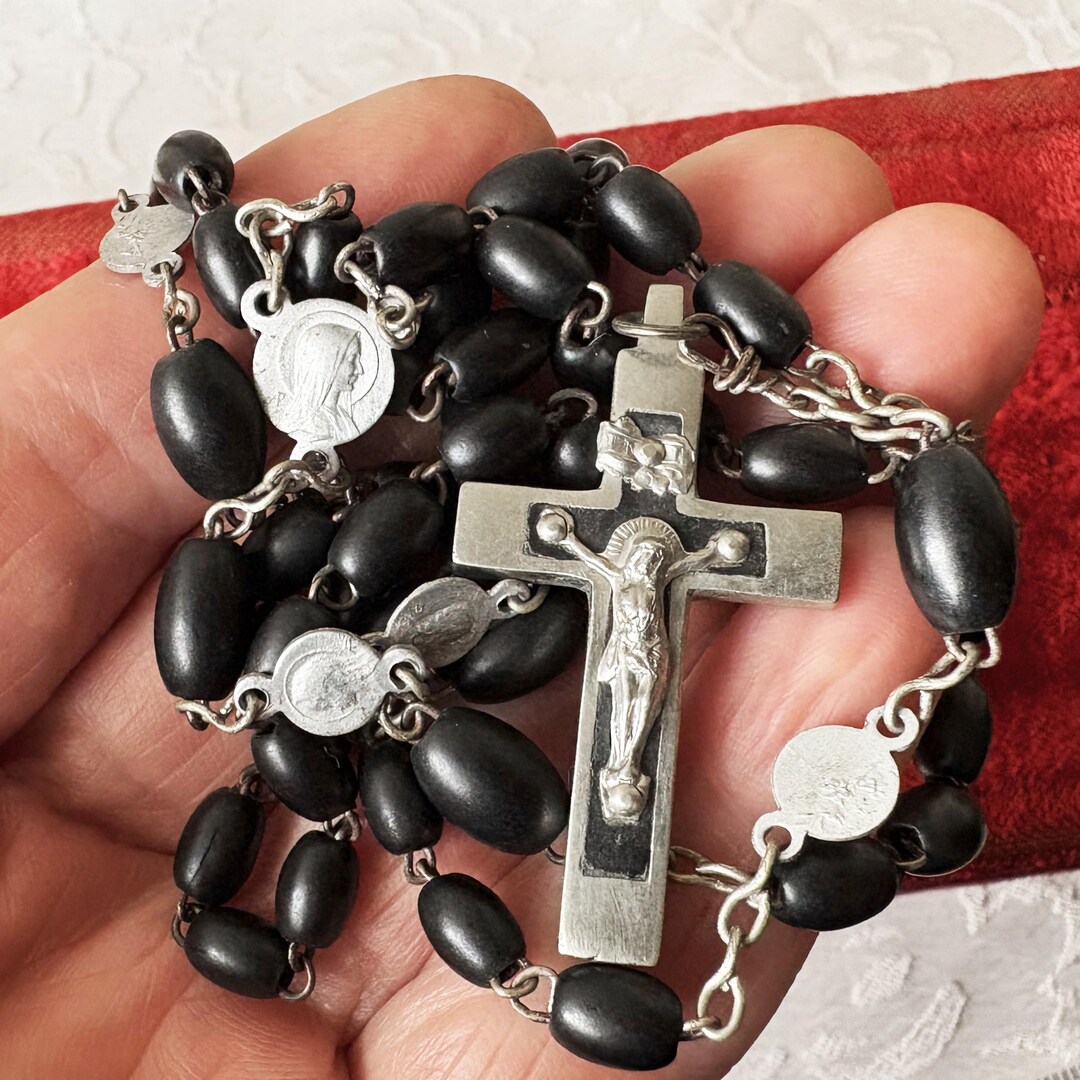 Vintage French Black Catholic Rosary, Antique Jesus Mary Traditional ...
