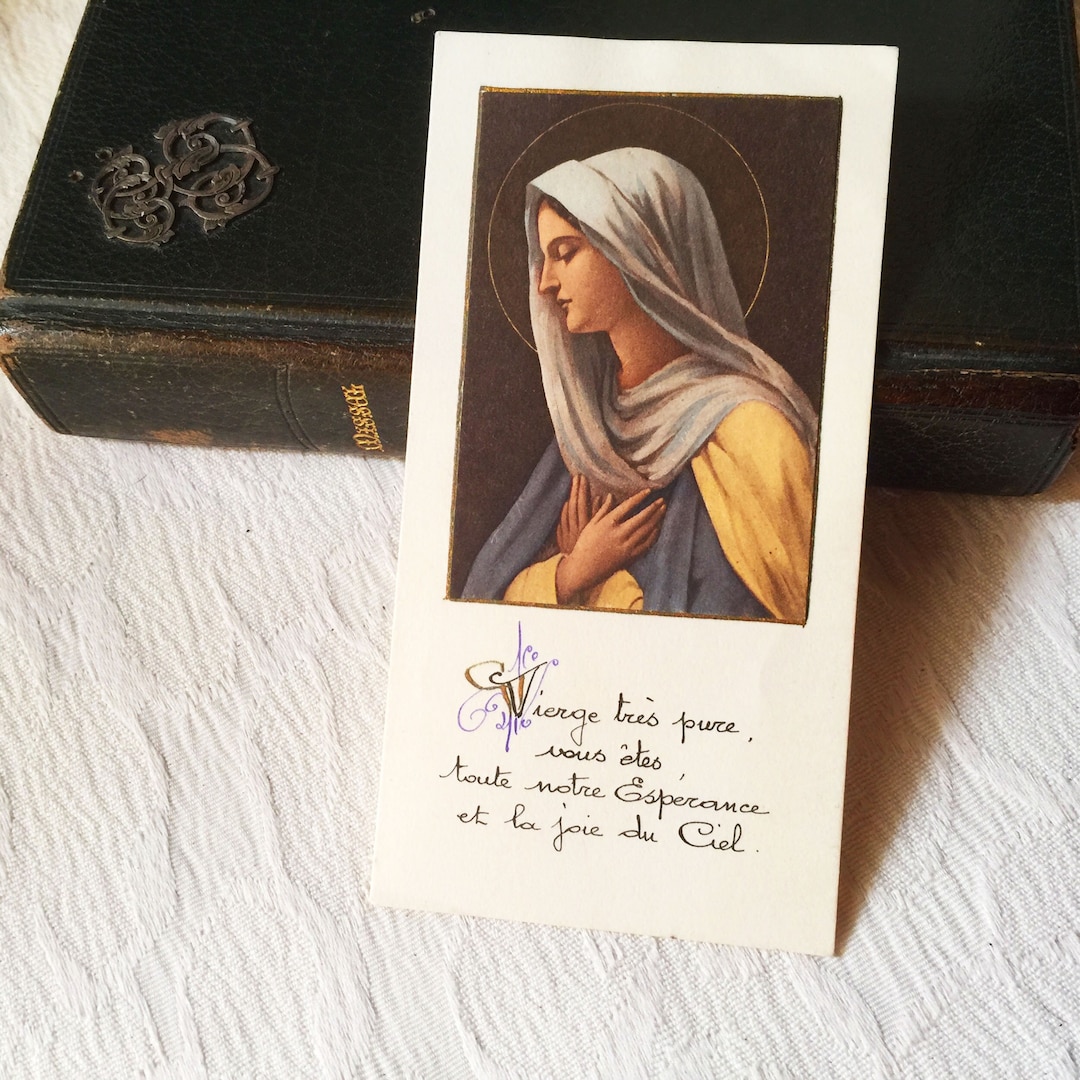 Vintage French Virgin Mary Religious Card, Mary Catholic Holy Card ...