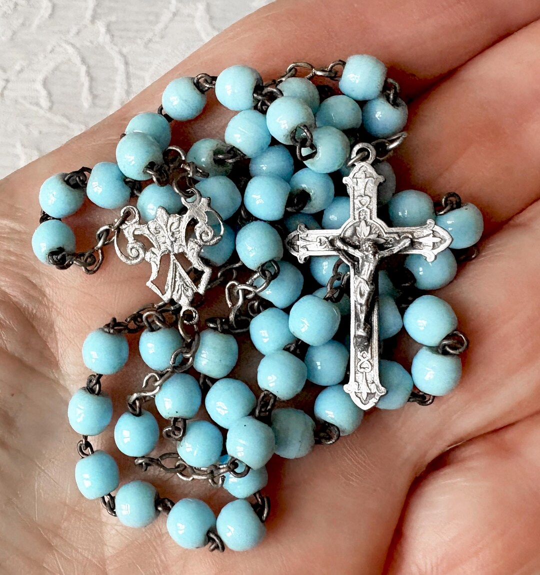 Vintage Mary Blue Catholic Rosary, Antique Traditional Rosary W 59 ...