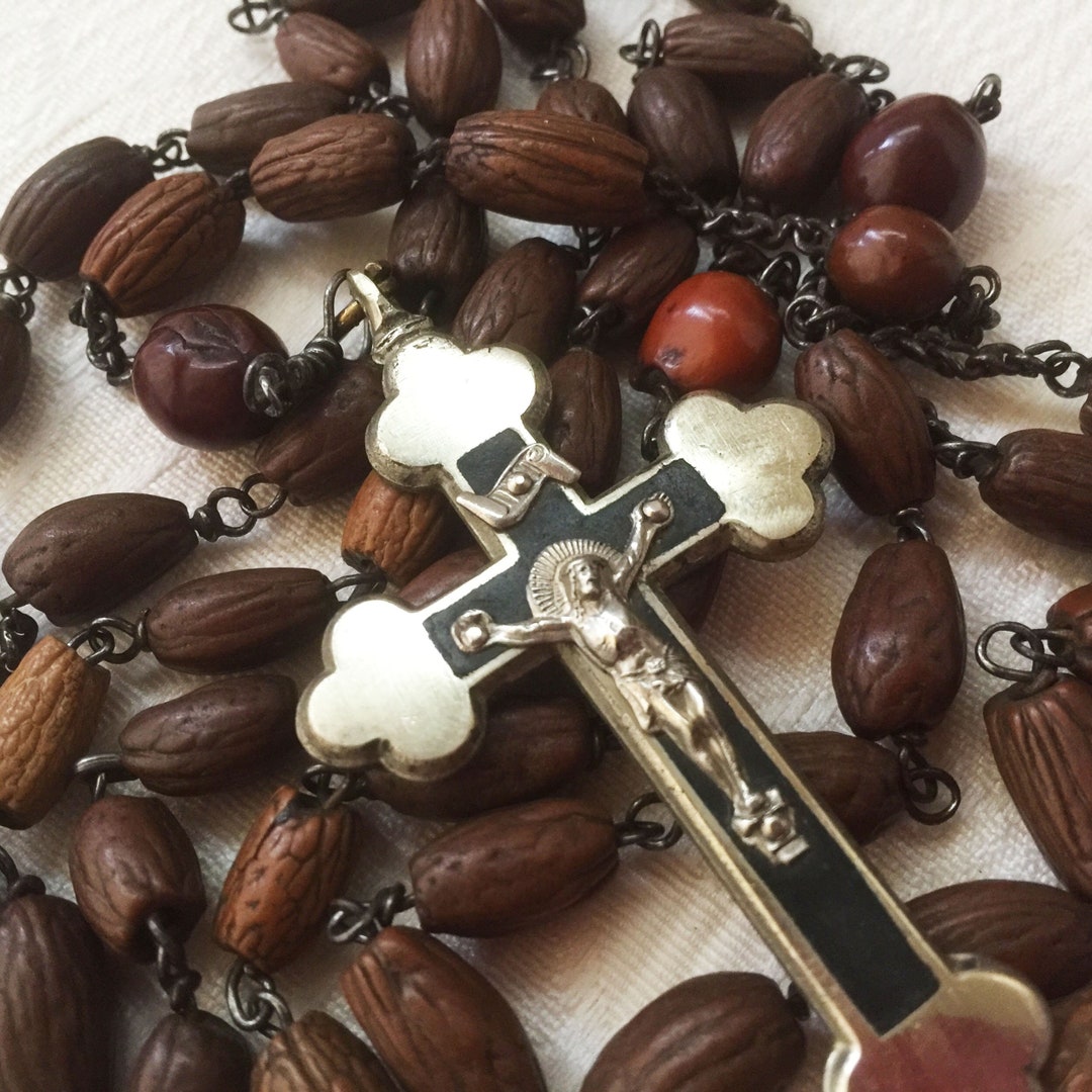 Vintage French Catholic Monk Priest Rosary With Olive Pits & Pectoral ...