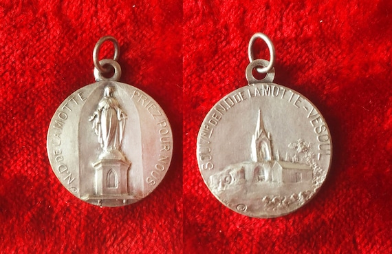 Rare Antique French Virgin Mary Religious Medal Penda… Gem