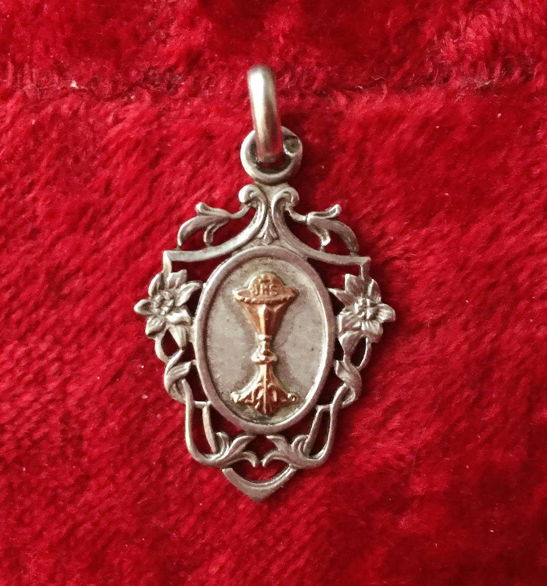 Silver Antique French Communion Religious Medal 2 Tones 1800s, Vintage ...